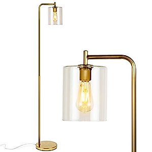 Brightech Elizabeth LED Floor lamp, Tall Lamp with Glass Shade & Edison Bulb, Industrial Lamp for Living Rooms & Offices, Vintage Standing Lamp for Bedroom in Farmhouse or Rustic Style - Gold