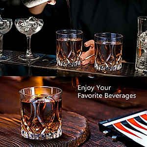JSVER Whiskey Rocks Glass 10 Oz Old Fashioned Whiskey Glasses For Bourbon, Scotch Cocktail Rum Cognac Vodka Liquor, Unique Gifts For Men (4 Crystal Bourbon Glasses, 4 Round Ice Ball Molds) -Set of 8