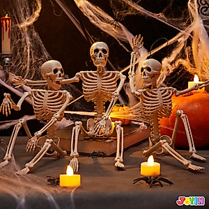 JOYIN 3 PCS Halloween Hanging Skeletons 16" Full Body Posable Joints Movable Plastic Bones for Halloween Party Outdoor Indoor Decor, Yard Patio Lawn Garden Props Decorations
