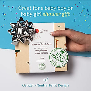 Premium Fitted Bassinet Sheet - Pack of 1 for Standard Bassinets, 100% Soft Organic Cotton, One Size Fits All - Baby Bassinet Sheets for Baby Boy and Baby Girl, Breathable, Stretchy & Durable