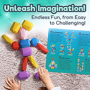 EVERSMART 36 Pcs Wooden Stacking Blocks – Montessori Toys for 1 2 3 4 5 6 Year Old Toddlers and Kids, XXL Rocks, No Choking Hazard – Sensory STEM Building Stones, Girl or Boy Birthday Gifts