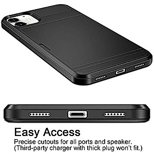 Vofolen Case for iPhone 11 Case Wallet Credit Card Holder ID Slot Sliding Door Hidden Pocket Anti-Scratch Dual Layer Hybrid Bumper Armor Protective Hard Shell Back Cover for iPhone 11 6.1 Black