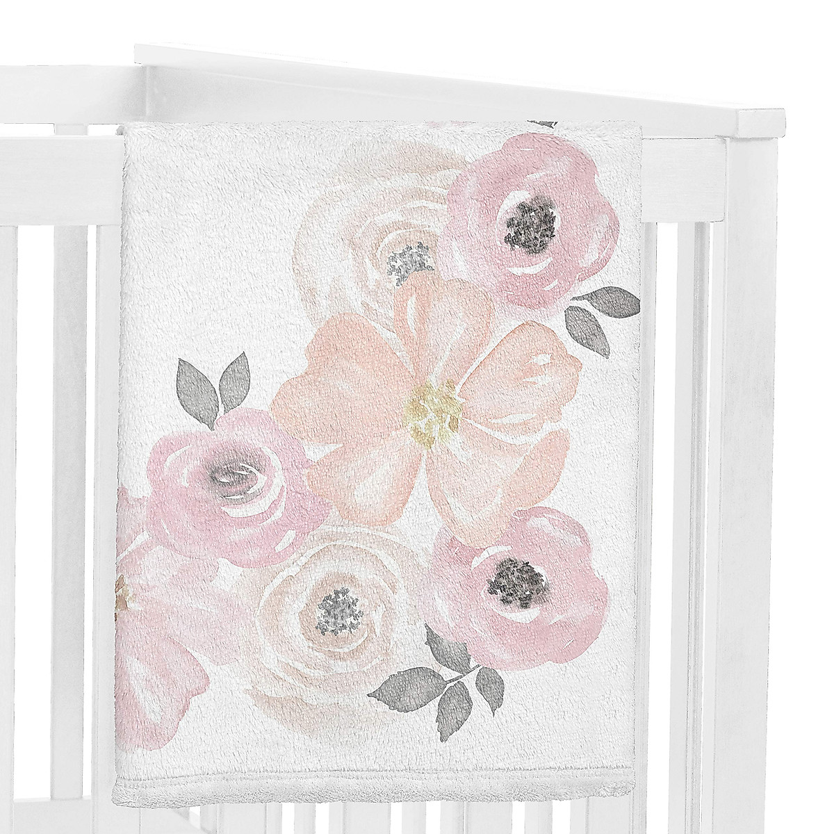 Sweet Jojo Designs Watercolor Floral Girl Milestone Blanket Monthly Newborn First Year Growth Mat Baby Shower Memory Keepsake Gift Picture - Blush Pink, Grey and White Boho Shabby Chic Rose Flower