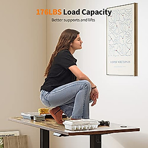 Cubiker 55 x 24 Inch Standing Desk, Stand up Height Adjustable Home Office Electric Table, Sit Stand Desk with Splice Board, Black Frame & Rustic Brown Desktop