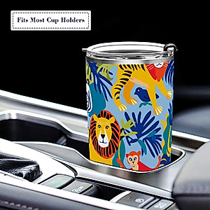 sanluoli Lion Tigers Monkey Stainless Steel car cup with Lid and Straw Camping Mug for camping simply insulated tumbler 20 OZ