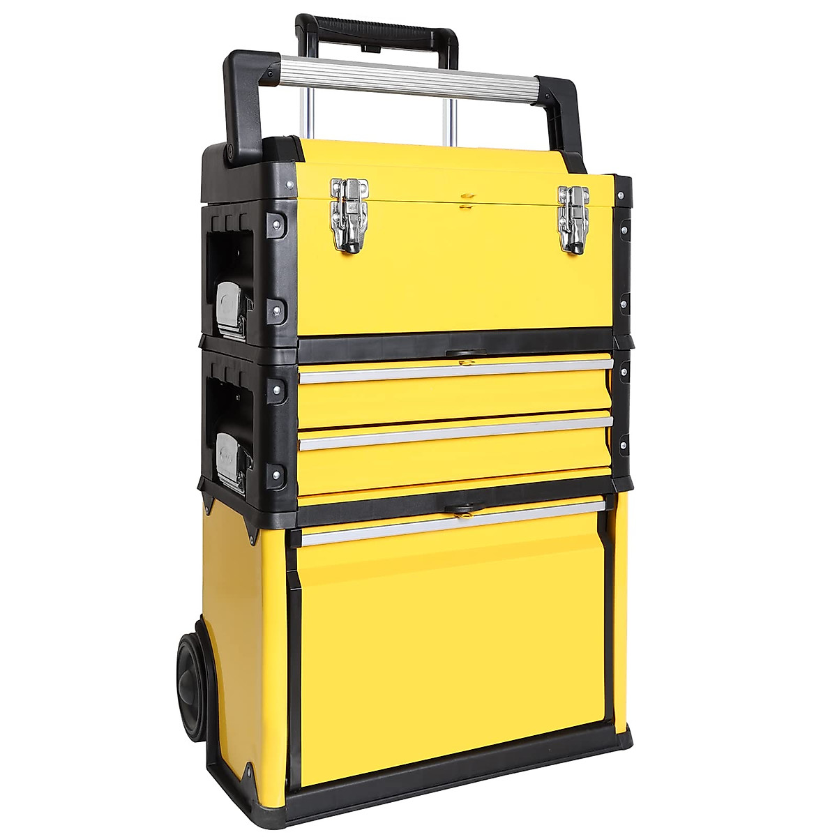 BIG RED Stackable Rolling Tool Box Portable Metal Toolbox Organizer with Wheels and 2 Drawers Separate Rolling Upright Trolley Tool Chest for Garage or Workshop,Yellow,ATRJF-C305ABDY