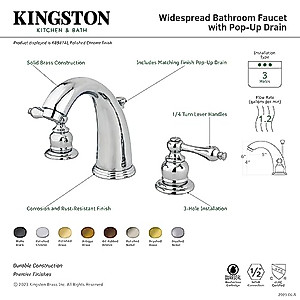 Kingston Brass KB981AL Victorian Widespread Lavatory Faucet with Pop-Up, 5-1/4-Inch, Polished Chrome