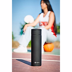 Flaskie Smart Flask (2nd Generation) | 17 Oz | BPA-Free Stainless Steel | Reusable Water Bottle | Replaceable Battery | Double Walled Vacuum Insulated | Keeps Hot for 15 Hrs, Cold for 24 Hrs (Black)
