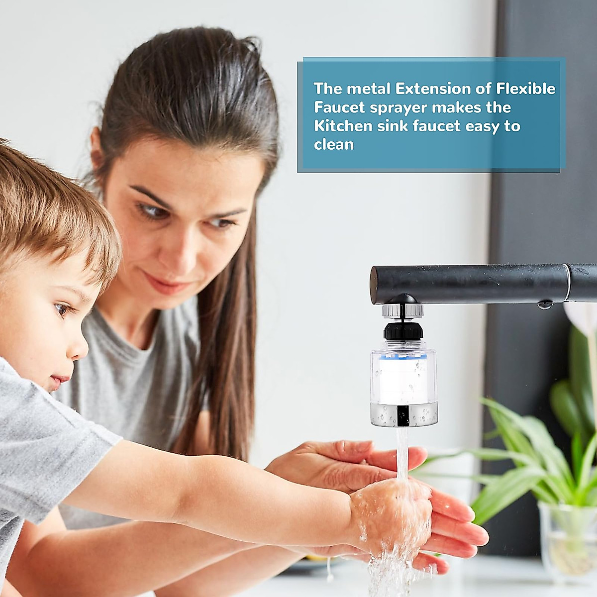 KALIONE 360 Rotating Faucet Water Filter, Removes Heavy Metals and Hard Water, Made of ABS and Stainless Steel, Easy to Install