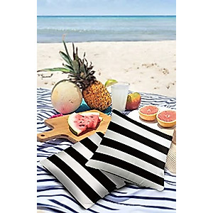 Outdoor Pillows 26x26 Waterproof Outdoor Pillow Covers, Black White Stripes Polyester Throw Pillow Covers Garden Cushion Decorative Case for Patio Couch Decoration Set of 2, Geometric