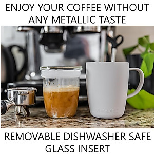 Vinglacé Stainless Steel Coffee Mug- Insulated Hot and Cold Beverage Cup with Glass Insert and Lid, 12 oz, Stone