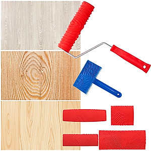 DEAYOU 6 Pack Wood Grain Tool Set, 7" Faux Wood Graining Roller, DIY Rubber Wood Pattern Paint Tool with Handle for Wall Art Painting Room Decoration