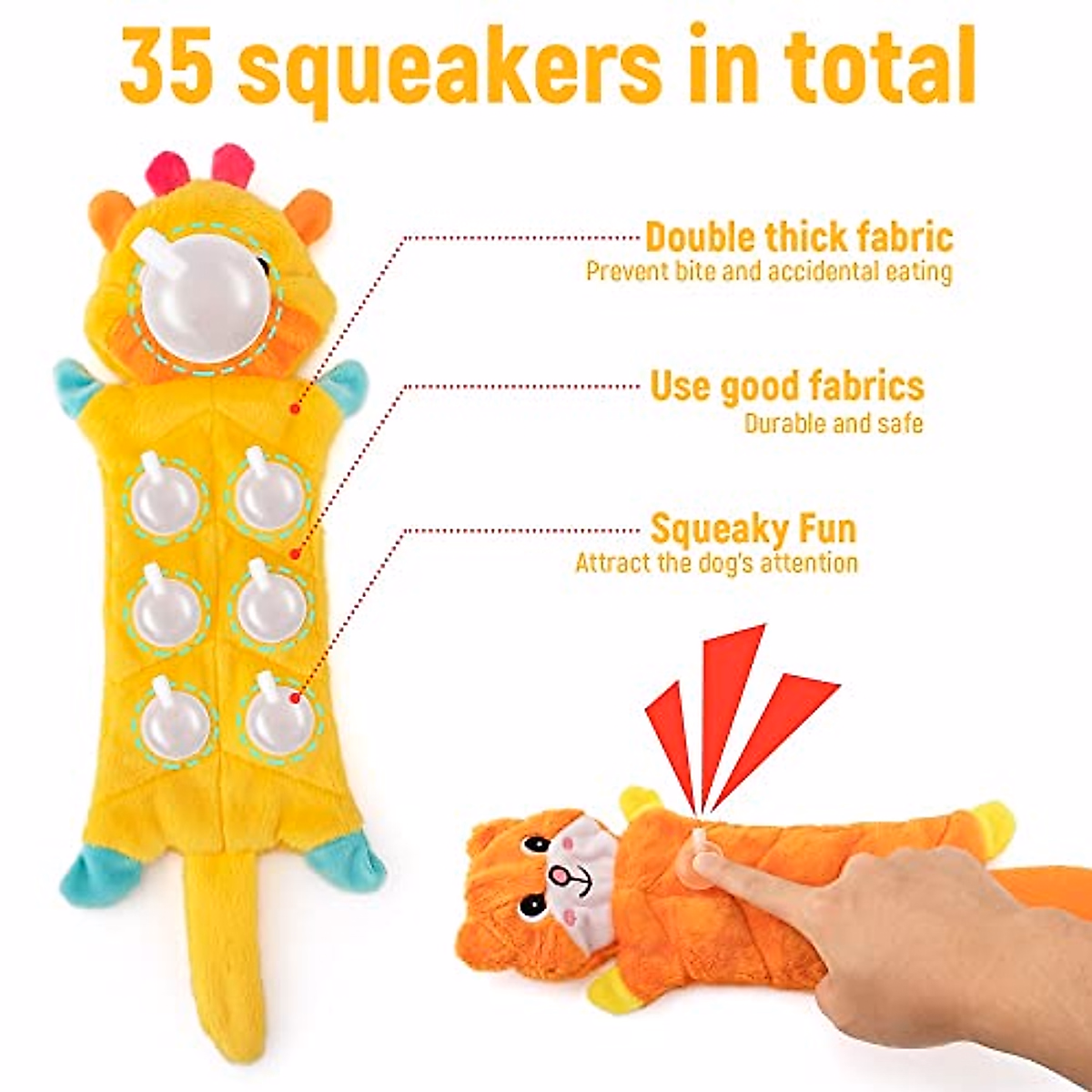 AWOOF Dog Squeaky Toys No Stuffing, Crinkle Dog Toy (Animals)