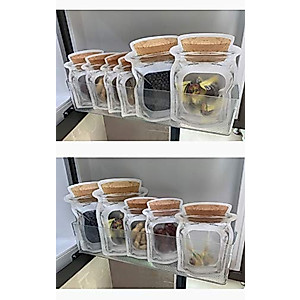 50Pcs Stand Up Clear Front Cork Mason Jar Pattern Zipper Bag Plastic Ziplock Pouch Portable Bottle Shape Food Preservation Smell Proof Packaging Pouches 7.8x5.5+2.7in (20x14+7cm)
