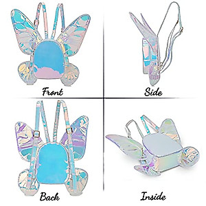 ENJOININ Women's Laser Holographic Backpack Butterfly Angel Wings Casual Daypack Shoulder Bag (Laser Light Blue)