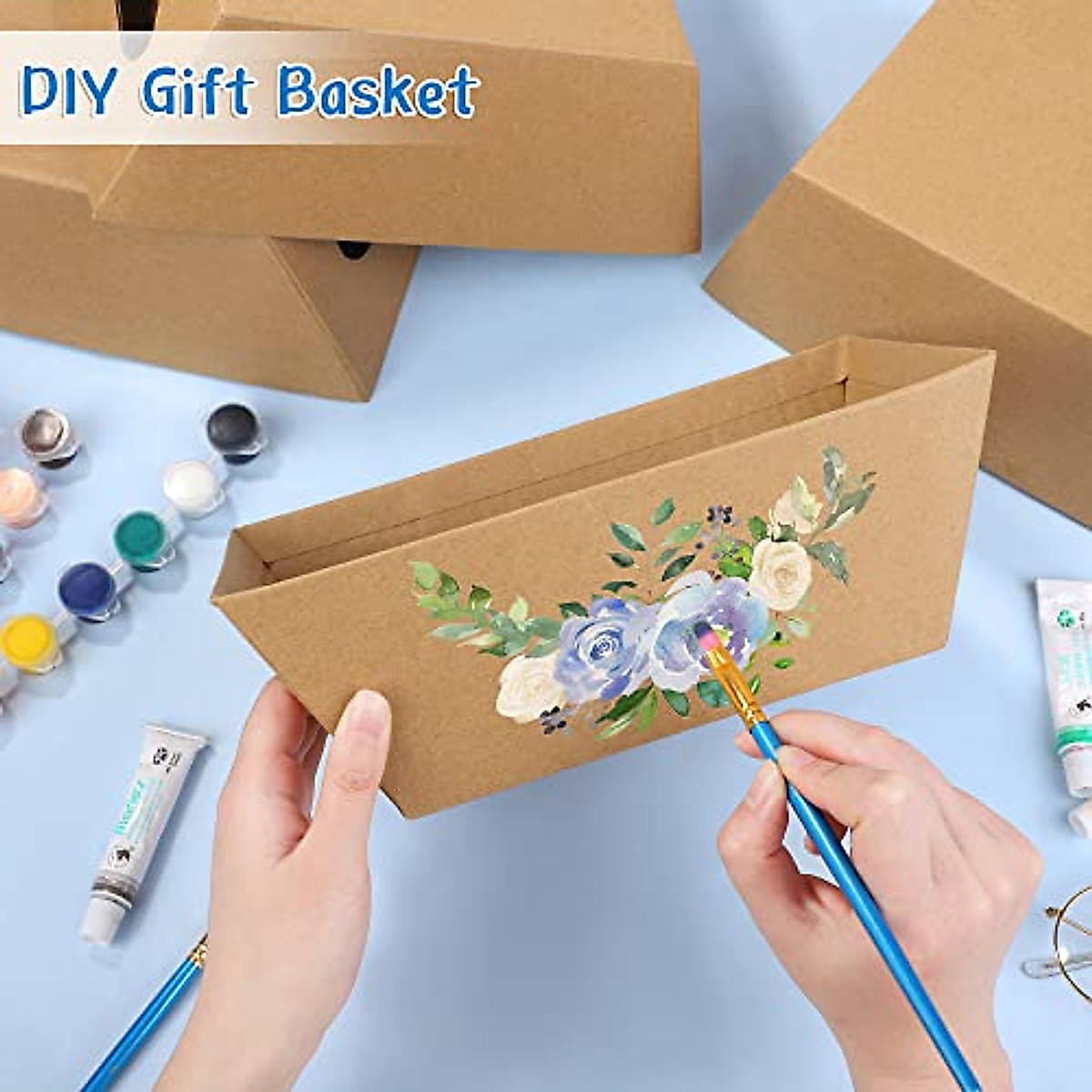 TURSTIN 16 Pieces Gift Basket Empty Cardboard Gift Basket with Handles Rectangular Market Tray Basket Holder Container for Christmas Wedding Holiday Display Gift to Impress, Kraft