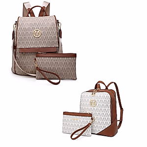 MKP Women Fashion Medium Anti-theft Backpack Purse (Beige and White)