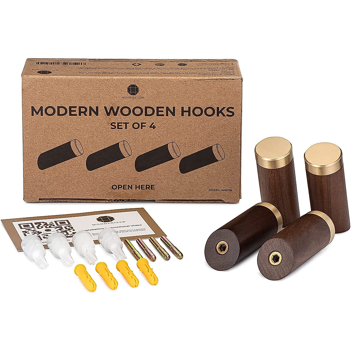 Wall Hooks For Hanging - Coat Hooks Wall Mounted - 4 Pack Towel Hook - Premium Wall Hangers - Wooden Hat Hooks - Modern Wall Coat Rack - Discreet Coat Hangers For Wall - Elegant Backpack Hooks