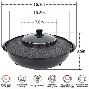 Electric Smokeless Grill and Hot Pot 2 in 1, Multifunctional Round Pot, Hot Pot Plate, Korean Barbecue Electric Smokeless, Non Sticky Pot Black 110v.