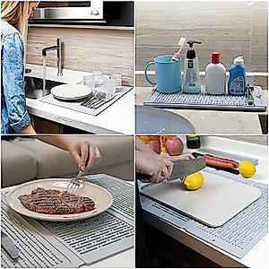Zoiwdur Dish Drying Mat for Kitchen Counter, Collapsible Dish Drying Pad, Heat-Resistant Silicone Dish Drainer Mat with Non-Slip Backed, for Sink, Drawer Liner(24 x 13 Inches)