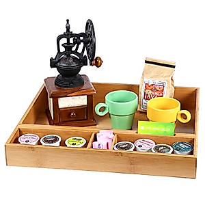 Creative Home Natural Bamboo Multipurpose Organizer Coffee Machine Accessories Storage Tray, 18.3" x 15" x 3" H, Natural Finish