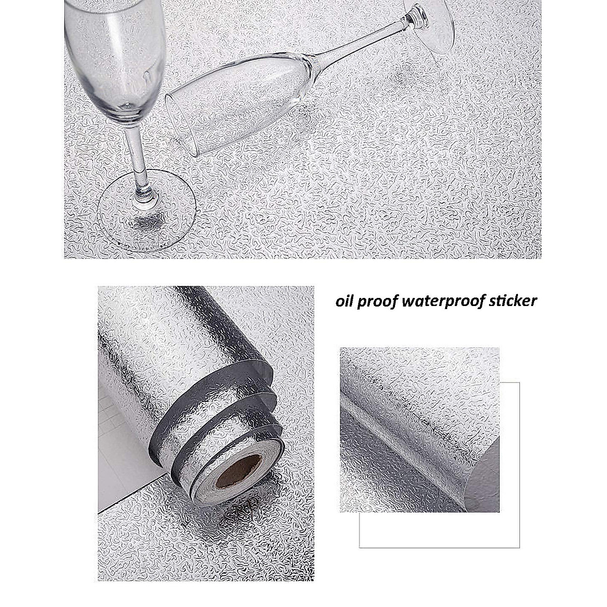 Feisoon 15.7"x78.7" Silver Kitchen Backsplash Contact Paper Silver Peel and Stick Wallpaper Kitchen Waterproof Contact Paper Self Adhesive Aluminum Foil Wallpaper for Countertop Drawer Shelf Liner