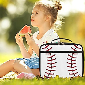 Sport Baseball Kids Lunch Bag Insulated Lunch Box Baseball Lace Print Leakproof Thermal Lunchbox Back to School Lunch Bag for Boys Girls Teens Reusable Lunch Cooler Bag for Work Picnic Outdoor