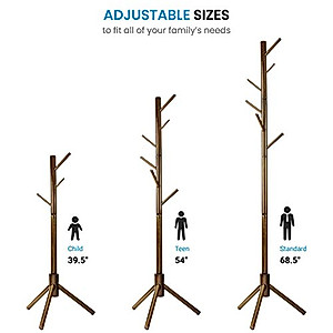 ZOBER Coat Rack Free Standing - Wooden Coat Tree W/ 6 Hooks - Coats, Purses, Hats - Adjustable Sizes, Easy Assembly - Vintage
