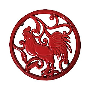 HAWOK Enameled Cast Iron Trivet Round Kitchen Decor Rooster Red…