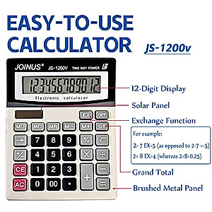 Calculator, Standard Function Desktop Calculator with 12-Digit Large LCD Display and Big Sensitive Computer Keys, Solar Battery Dual Power Calculator，Easy to use Basic Calculator
