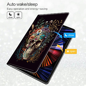 Case for iPad Pro 11 inch 4th/3rd/2nd Generation (2022/2021/2020) Slim PU Leather Multi-Angle Smart Folio Stand Cover with Auto Wake Sleep, Flower Skull Aesthetic