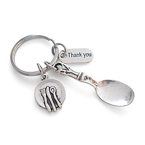Lunch Server Spoon, Plate, and Thank You Charm Keychain, School Lunch Serving Staff Appreciation Gift