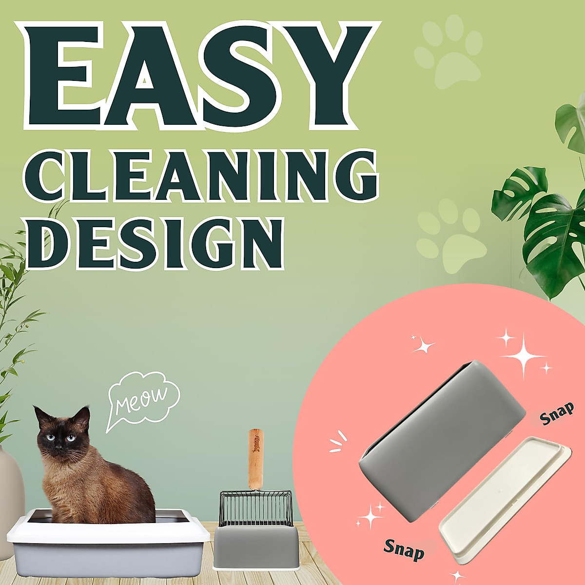Sprinkle & Sweep Cat Litter Scoop - Heavy Duty Litter Scooper & Speed Sifter with Comfortable Beech Wood Grip - Metal Cat Litter Scoop, Washable Convenient Stand for Easy and Efficient Cleaning