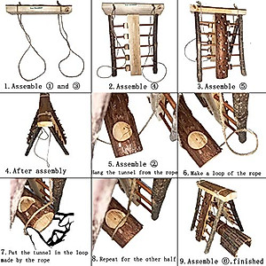 Hamiledyi Wooden Hamster Climbing Toy Guinea Pigs Activity Perch Platform Steps Stairs Gerbil Hanging Chew Tunnel Tube with Apple Wood Bridge