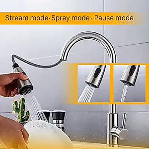 Generic Kitchen Faucet with Extendable Sprayer, Single Handle Hot and Cold Water Kitchen Faucet, Stainless Steel Faucet, Three Use Modes Faucets, Brushed Finish