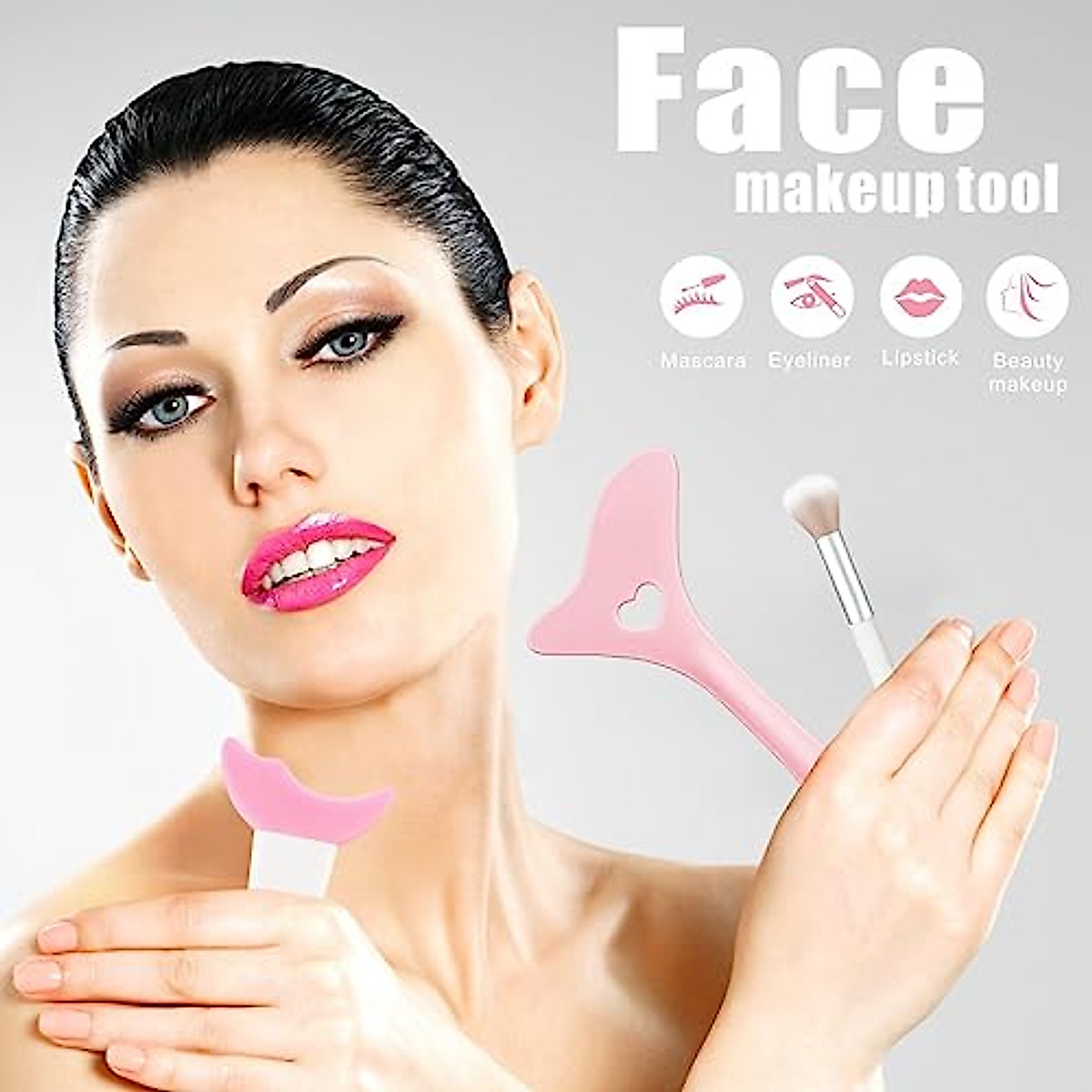 Idefair Eyeliner Stencils 2Pcs Reusable Silicone Eyeliner Eyeshadow Tool Applicators Guide Quick Eyeliner Stencils for Eyes Wing Multifunctional Mascara Shield Eye Makeup Lipstick Tool Brushes(Pink)