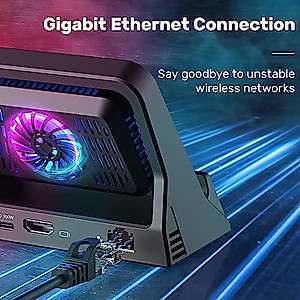 Unitek ROG Ally/Steam Deck Docking Station - Cooling Charging Dock with Gigabit Ethernet, HDMI 2.0 4K@60Hz, 100W PD Charging, 3*USB 5Gbps, RGB Lights for Steamdeck, ROG Ally, Type-C Devices