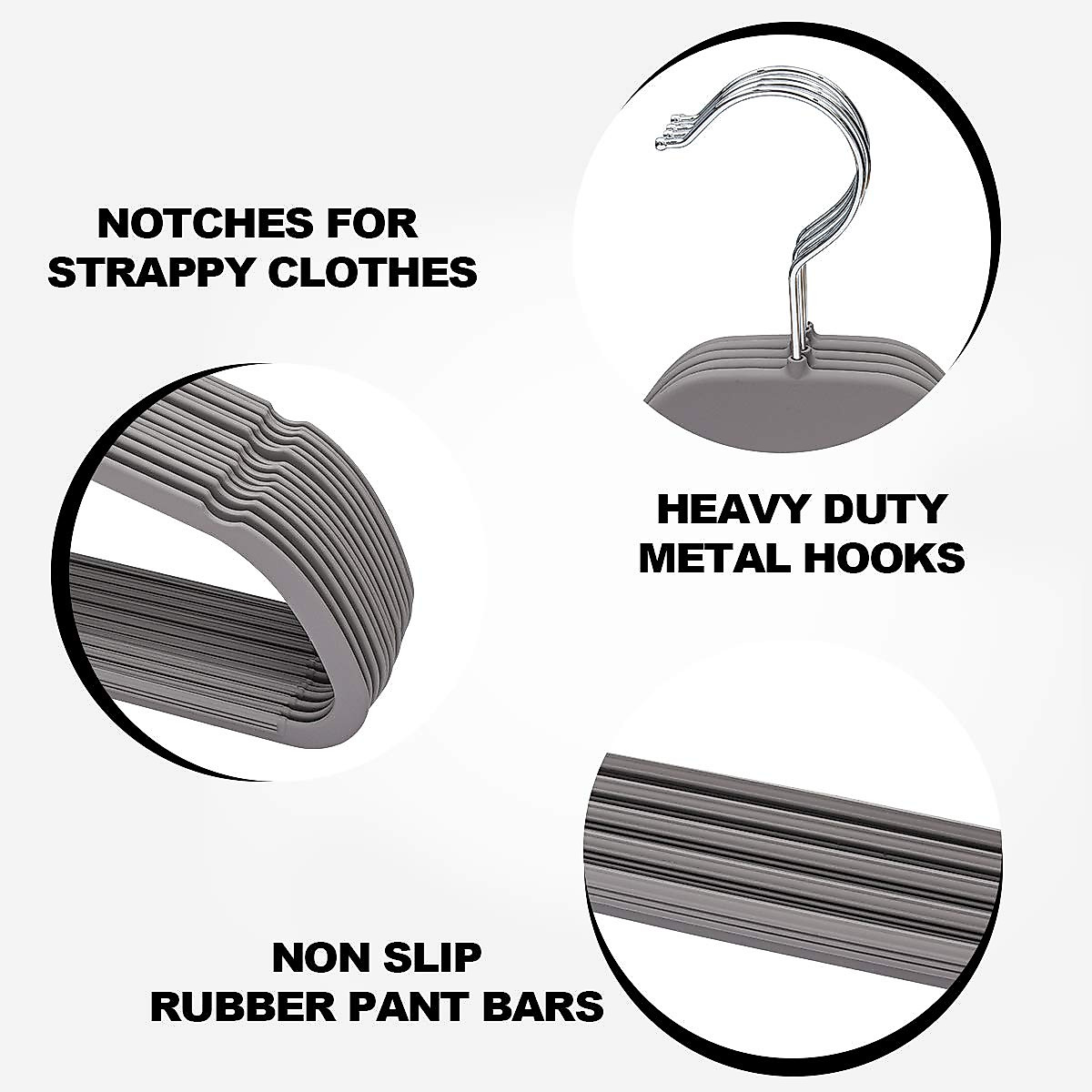 ELONG HOME Grey Plastic Thin Hangers for Clothes 30 Packs, Upgraded Rubberized Hangers Non Slip, Durable Slim Clothing Notches Hangers, 15.7"(40cm) for Petite Adult Women Clothes