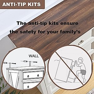 OKYCI Farmhouse 6 Drawer Dresser for Bedroom, Double Wood Chest of Drawers with 1.2" Thickened Top - 54" W x 31.5" H, Antique White