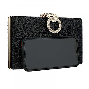 Womens Glitter Clutch Purse Sequin Evening Handbag Prom Party Wedding Purse Cocktail Party Bling Envelope Clutch Bag with Chain (Black)