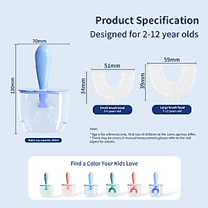 Little Meerkat 2Pcs U Shaped Toothbrush Kids, Toddler Toothbrush with 4 Brush Head, 360° Toothbrush Kids to with kid Age 7-12, L