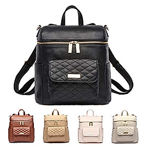 Petit Monaco Diaper Bag Backpack by Luli Bebe - Designer Modern Vegan Leather Diaper Bag Backpack with Gender Neutral Design, Cute Mini Diaper Bag Backpack (Ebony Black)