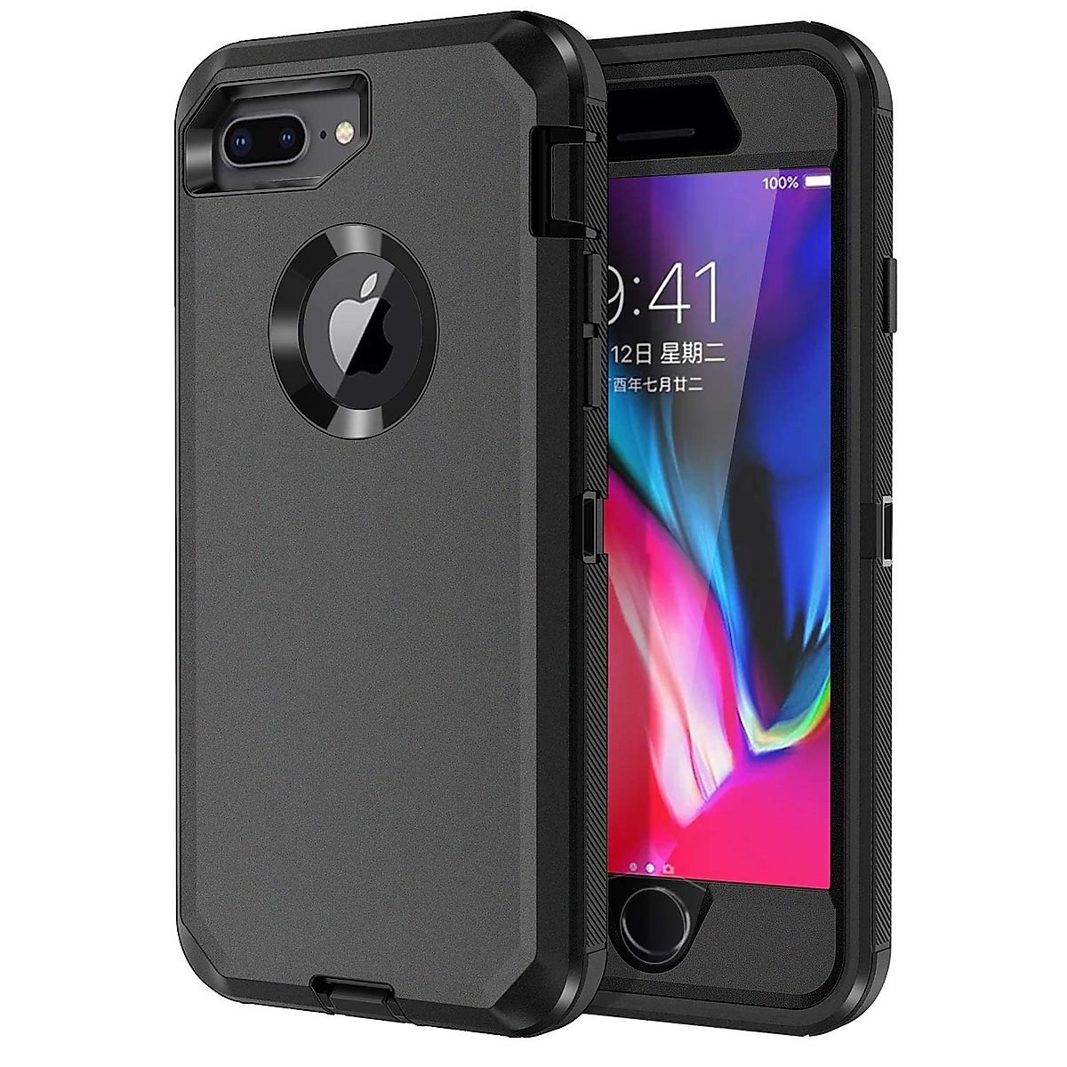 I-HONVA for iPhone 8 Plus Case, iPhone 7 Plus Case Built-in Screen Protector Shockproof 3-Layer Full Body Protection Rugged Heavy Duty Cover Case for Apple iPhone 8 Plus/7 Plus, Black