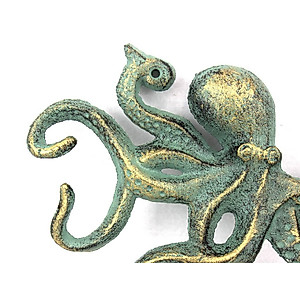 Handcrafted Nautical Decor Antique Bronze Cast Iron Octopus Hook 11" - Decorative Hook - Sealife Metal Wal