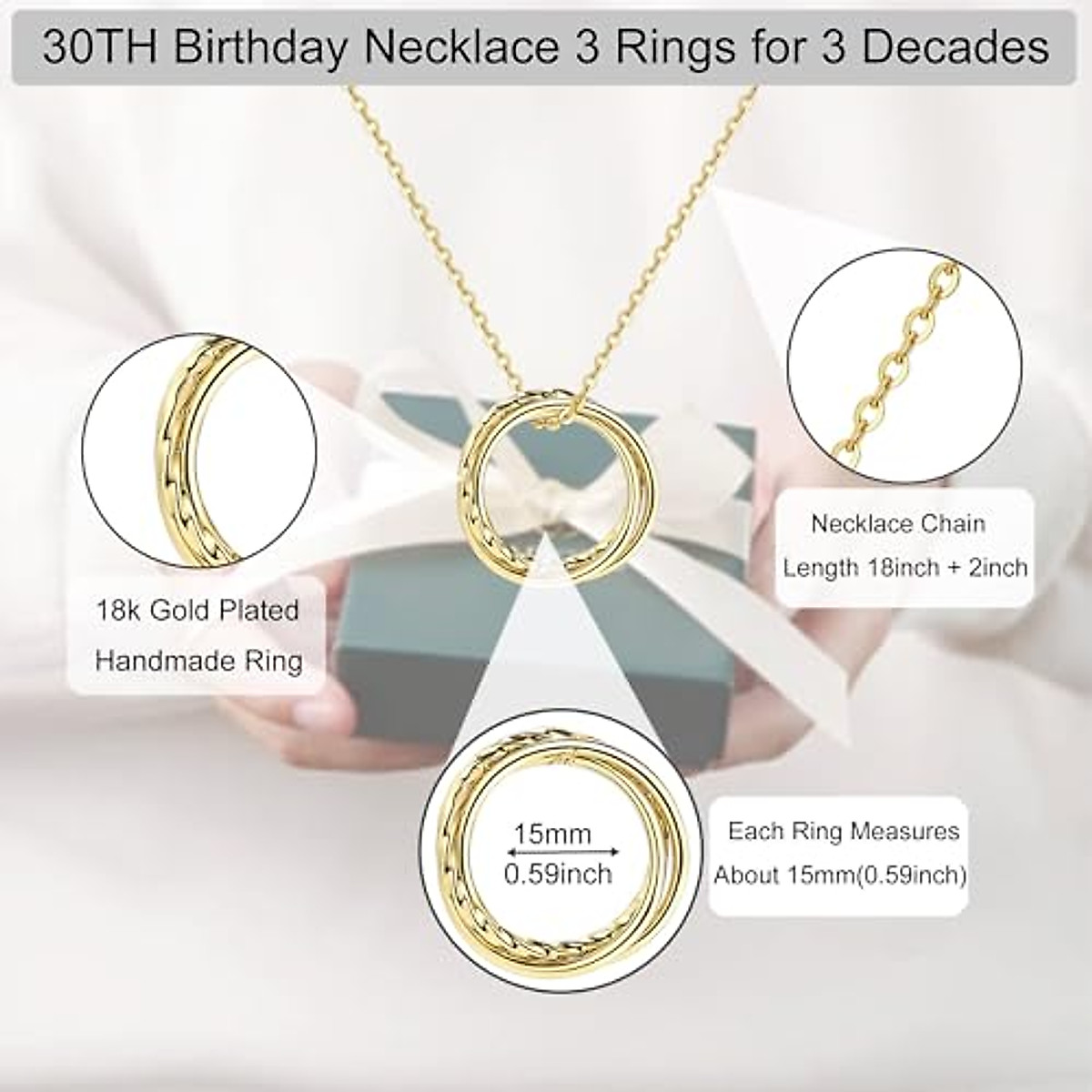 BMMYE 30th Birthday Gifts for Women, Gold Silver Necklace Circle Pendant Mothers Day Jewelry 30 Year Old Birthday Gifts Ideas for Mom Sister Friend