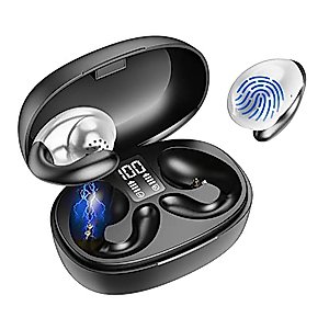 Mnvesz Wireless Open Ear Headphones, Wireless Bone Conduction Headphones Open Ear Clip Headphones Bluetooth, Clip On Wireless Earbuds Headphones Cycling Running Workout Ear Buds (Black)