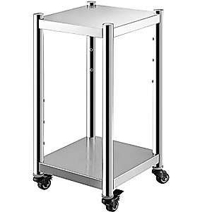 VEVOR Rice Warmer Stand 14 x 14 Inch Restaurant Equipment Stand Warmer Stand Two Undershelf Commercial Kitchen Equipment Stand Rice Warmer with Wheels and Two Brakes