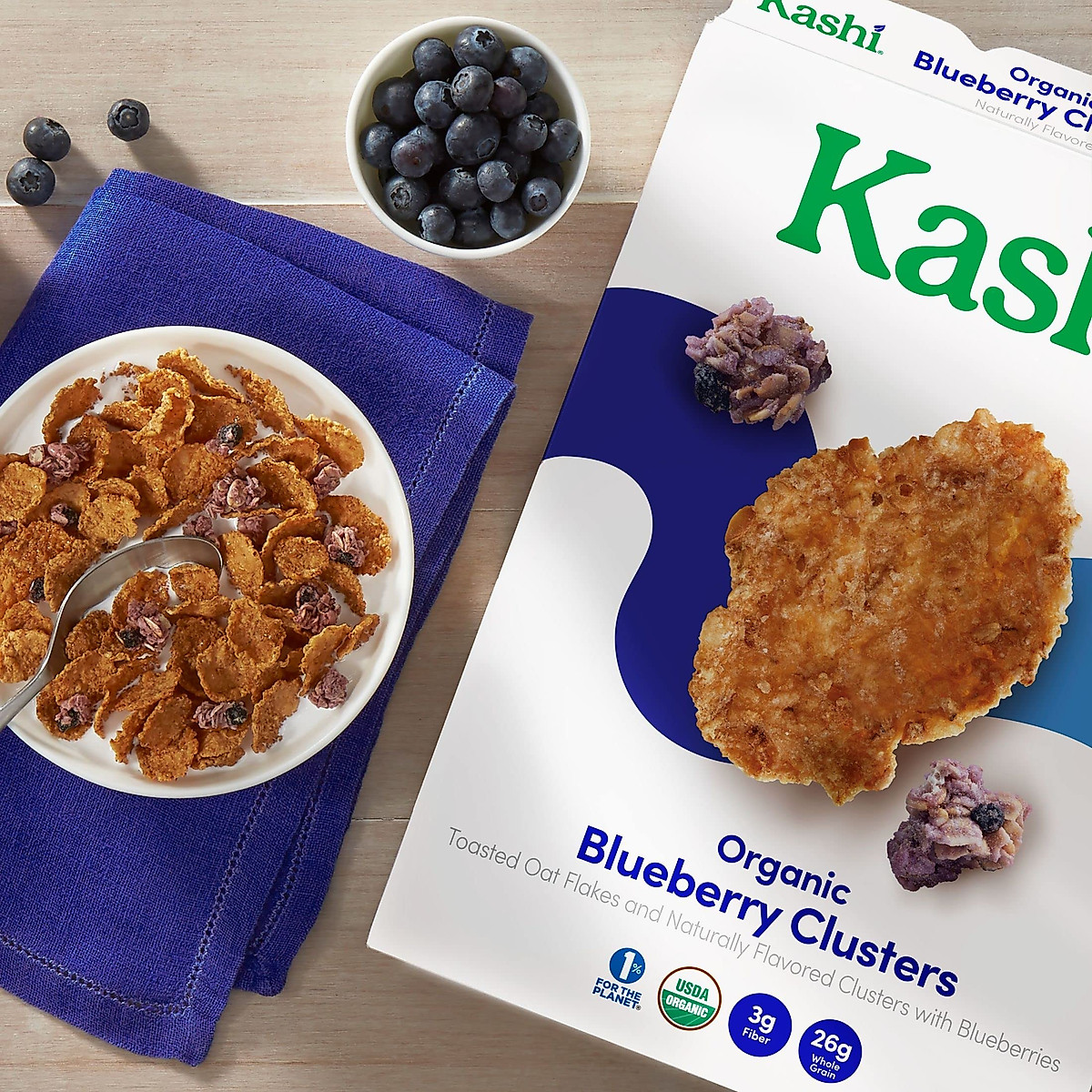 Kashi Cold Breakfast Cereal, Vegan, Organic Fiber, Blueberry Clusters, 13.4oz Box (1 Box)
