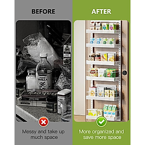 POKIPO 6-Tier Over the Door Pantry Organizer, Large Door Spice Rack with Adjustable Metal Baskets, Heavy Duty Hanging or Wall Mounted Storage Organizer for Kitchen Pantry and Room Wall