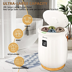 Keenray Adjustable Temperature Towel Warmer with Timer, Safety Lock, and Display - For Bathroom, Hot Tub, Spa, White, CL27